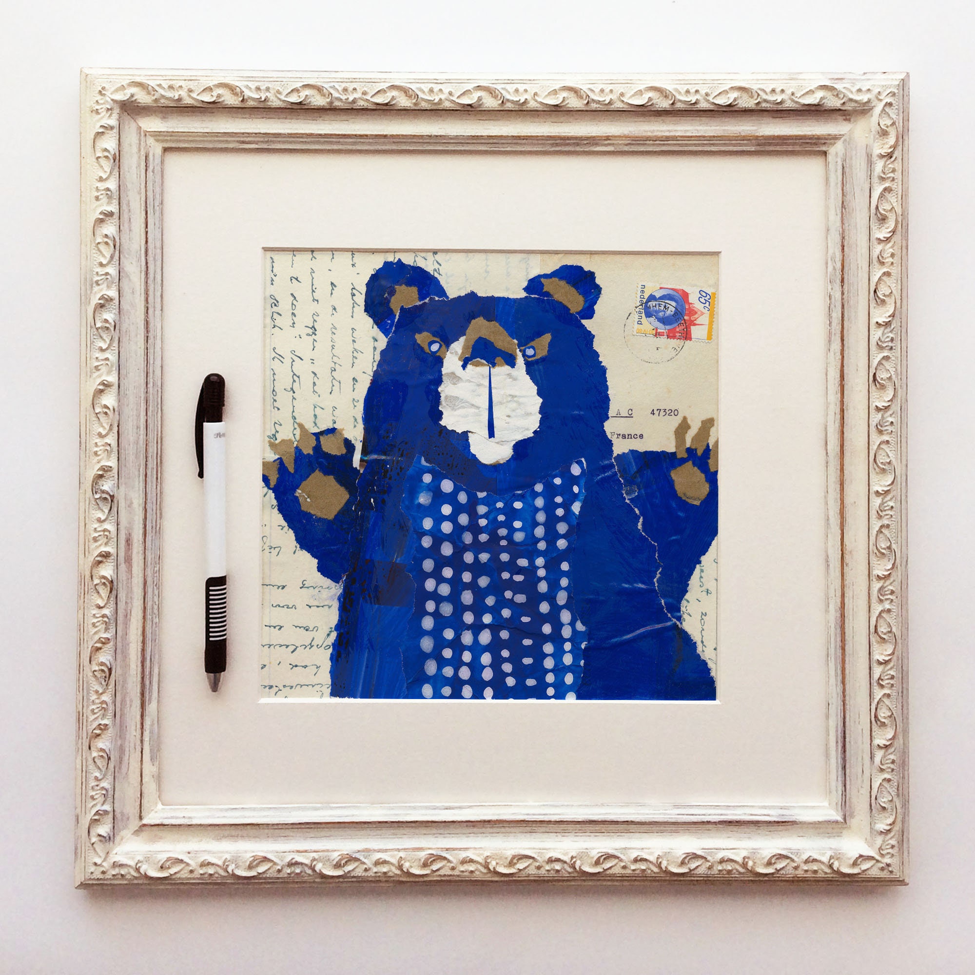 Original Collage,bear Art,animal Illustration,blue Art,animal Art,bear ...