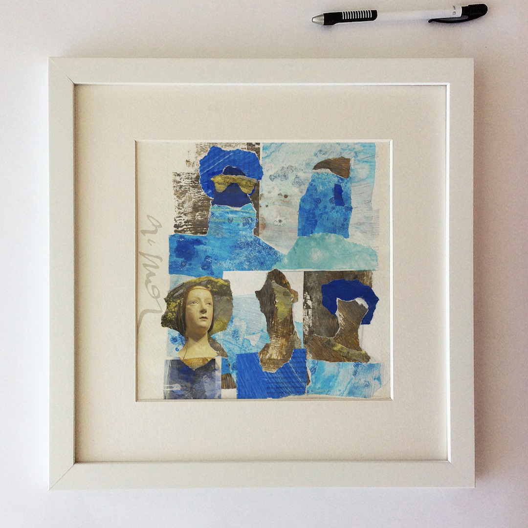 Original Collage #30,portrait Painting, Figurative Art, Blue Artwork ...