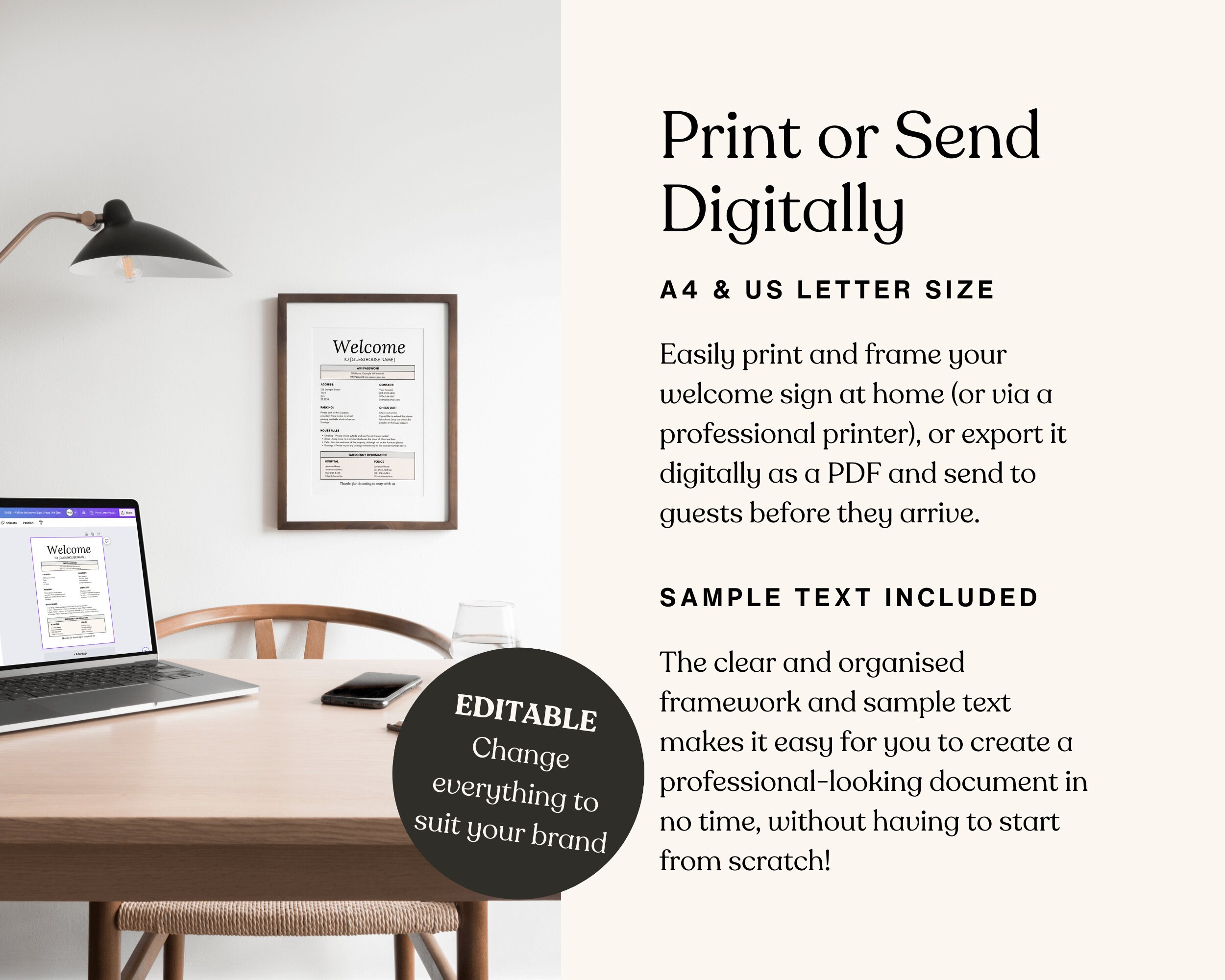 Welcome Sign Template Edit in Canva Simple Short Term Rental - Etsy