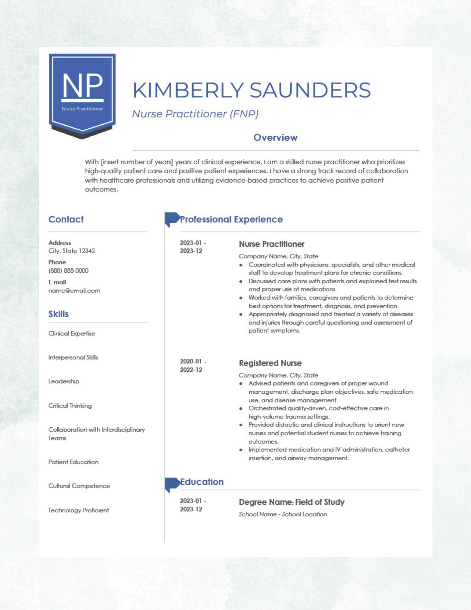 Nurse Practitioner Resume Template - Etsy