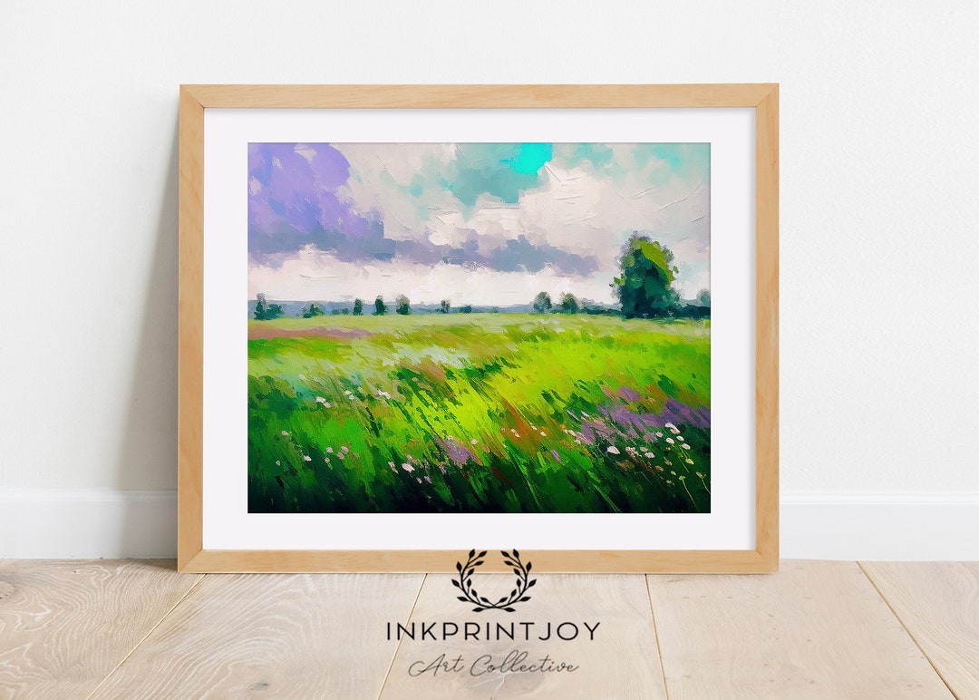 Spring Meadow Painting Farmable Art Vintage Spring Wildflower Field ...