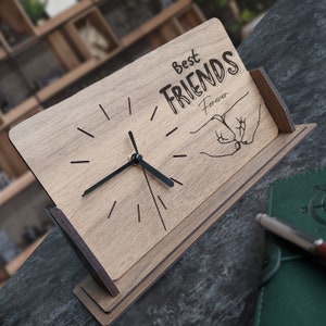 BEST FRIEND GIFT, Engraved Photo Desk Clock, Wooden Small Clock ...
