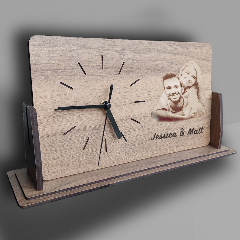 CUSTOM PHOTO CLOCK / Personalized Wooden Desk Clock / Anniversary Gift ...