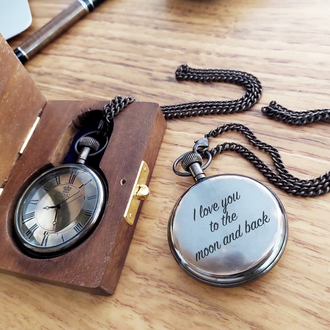 Personalized Pocket Watch With Wooden Box, Wedding Gift, Groom Gift ...
