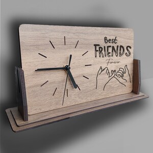 BEST FRIEND GIFT, Engraved Photo Desk Clock, Wooden Small Clock ...