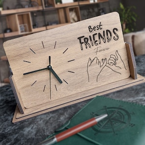 BEST FRIEND GIFT, Engraved Photo Desk Clock, Wooden Small Clock ...