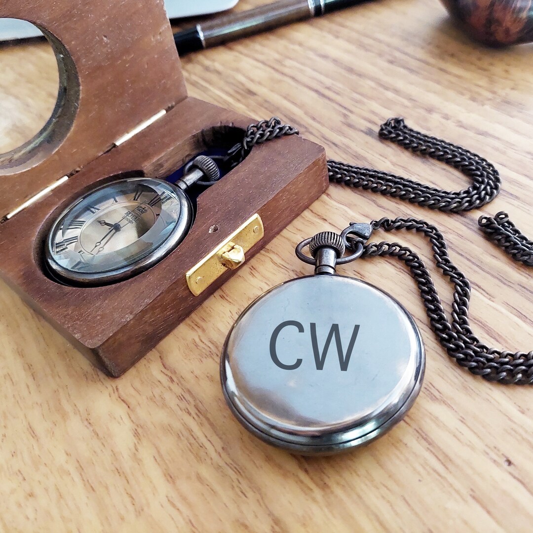 PERSONALIZED Pocket Watch Gift for Father / Custom Watches and Wooden ...
