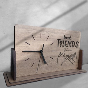 BEST FRIEND GIFT, Engraved Photo Desk Clock, Wooden Small Clock ...