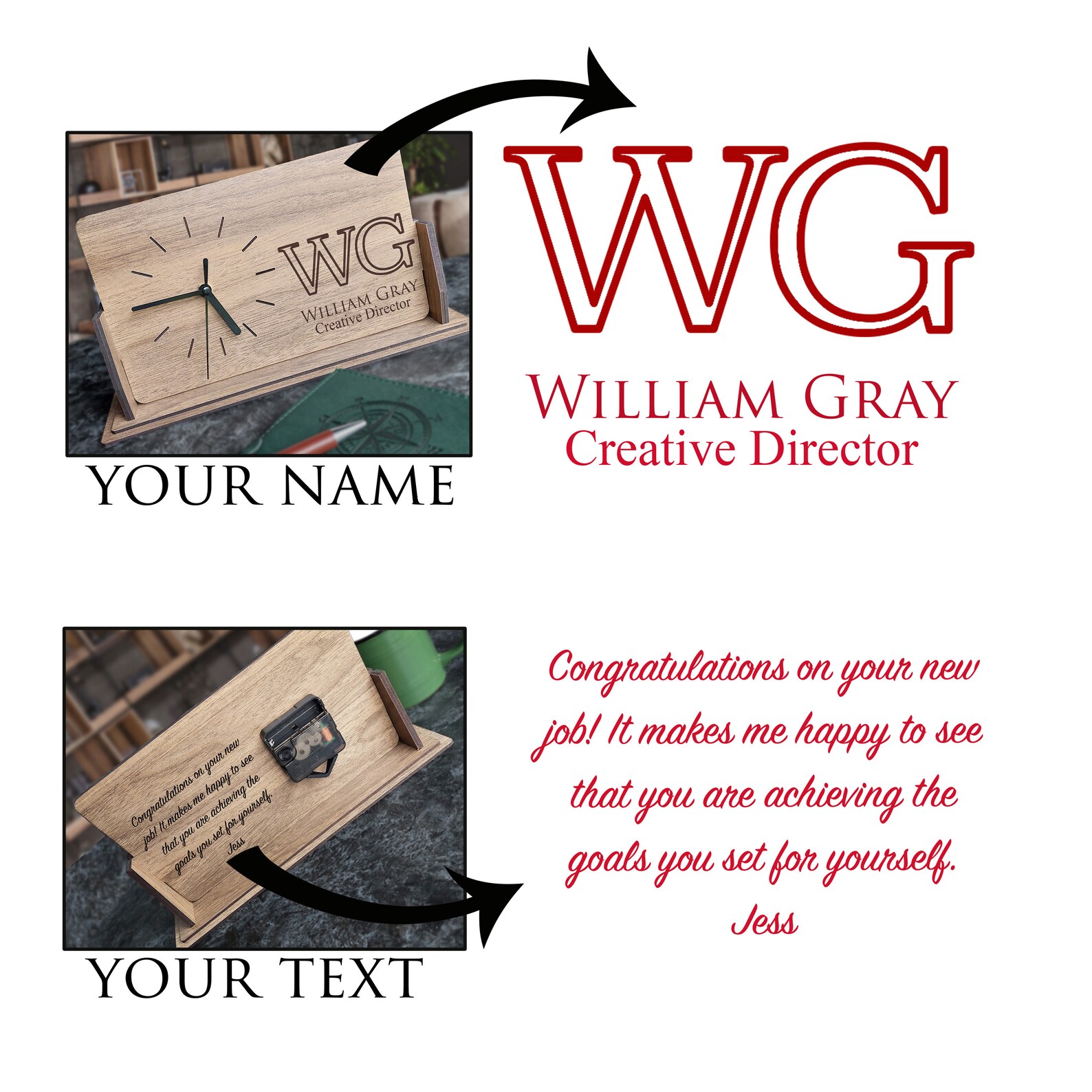 PERSONALIZED DESK Sign Clock Office Gift Engraved Photo Desk - Etsy