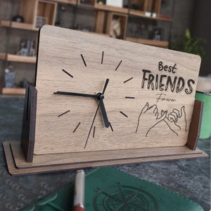 BEST FRIEND GIFT, Engraved Photo Desk Clock, Wooden Small Clock ...