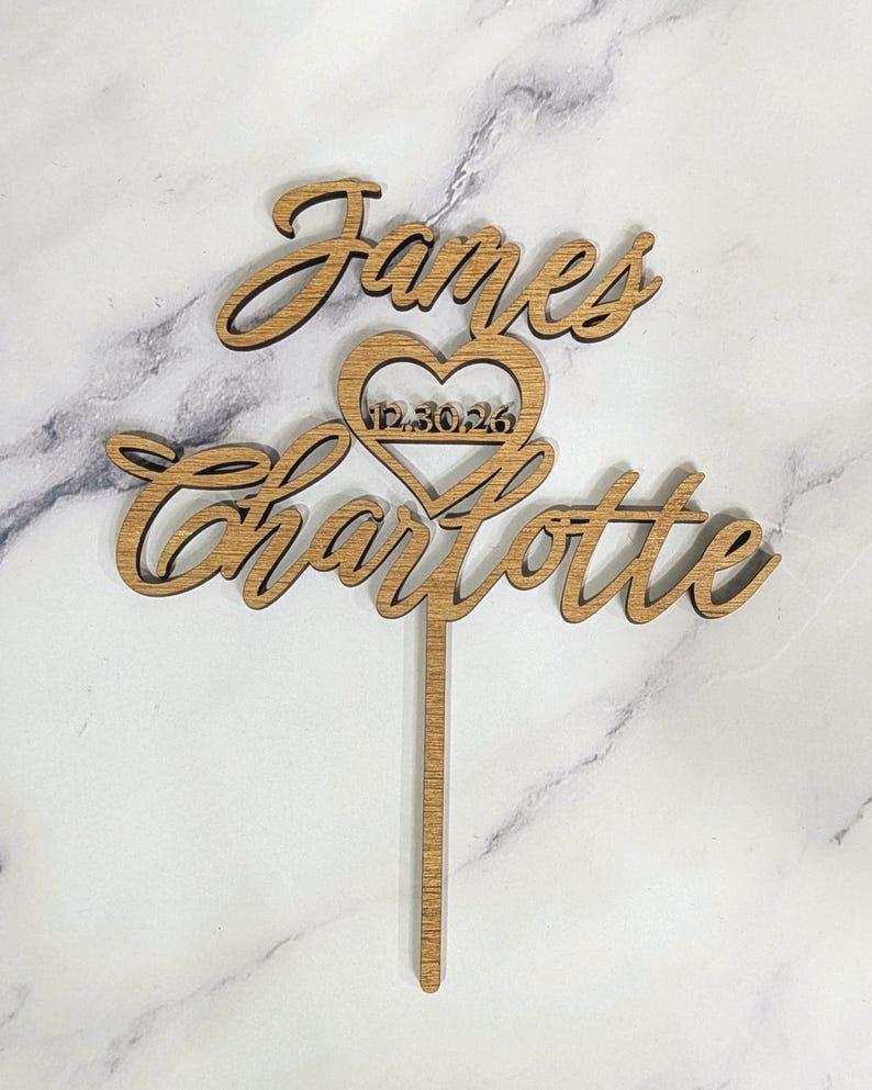 Personalized Wooden Wedding Cake Topper, Custom Names & Heart Date ...