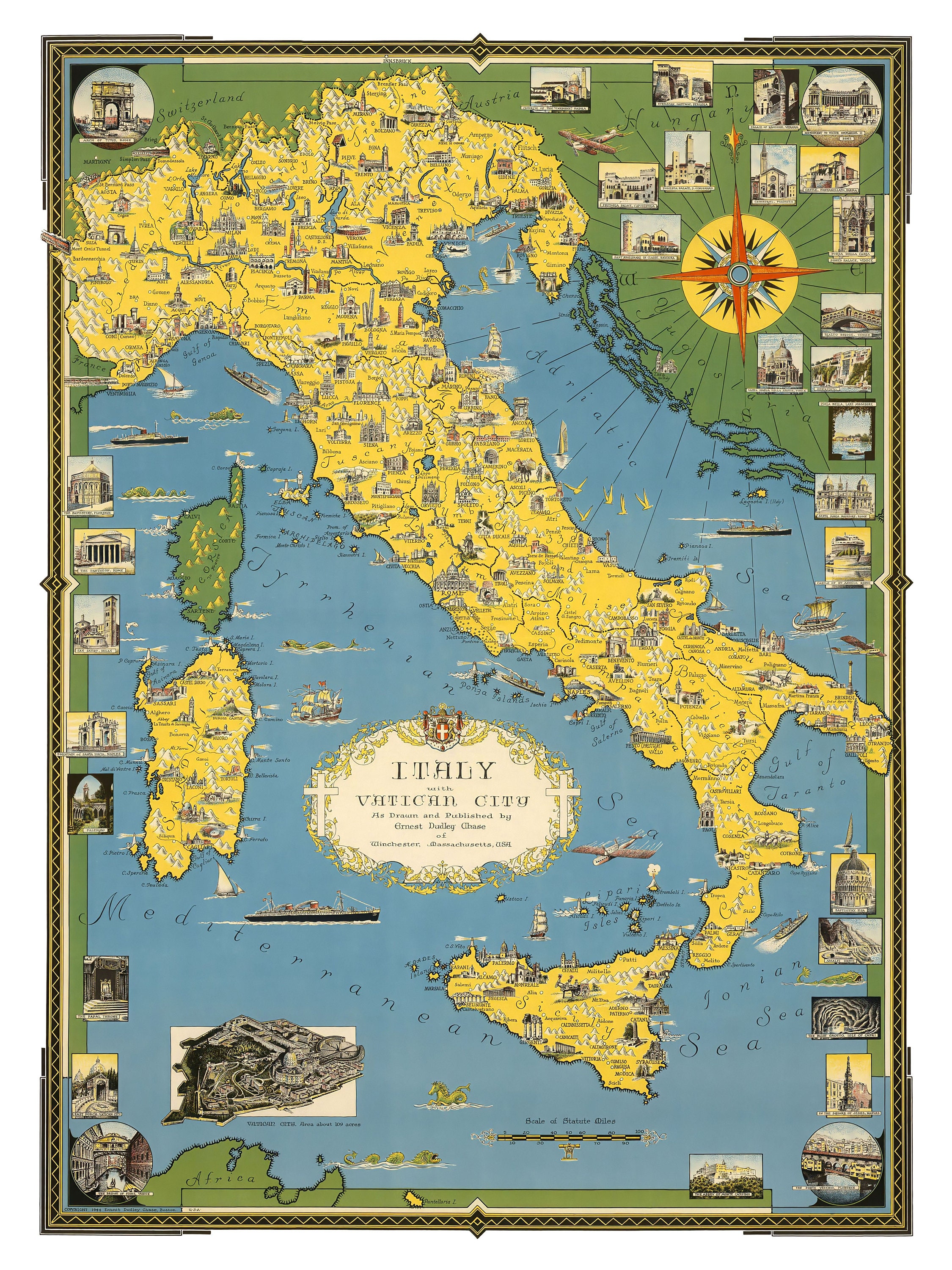 Italy Pictorial Circa 1940s. Ready to Frame 18x24" Print Made From a ...