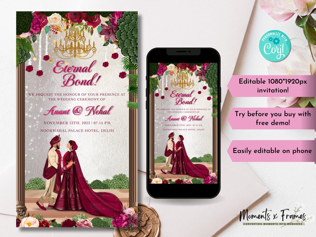 Digital Indian Wedding Invitation for Hindu Wedding, Reception Cards ...