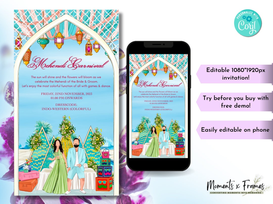 Poolside Mehendi Carnival Invite, Mehendi Ceremony Digital Template ...