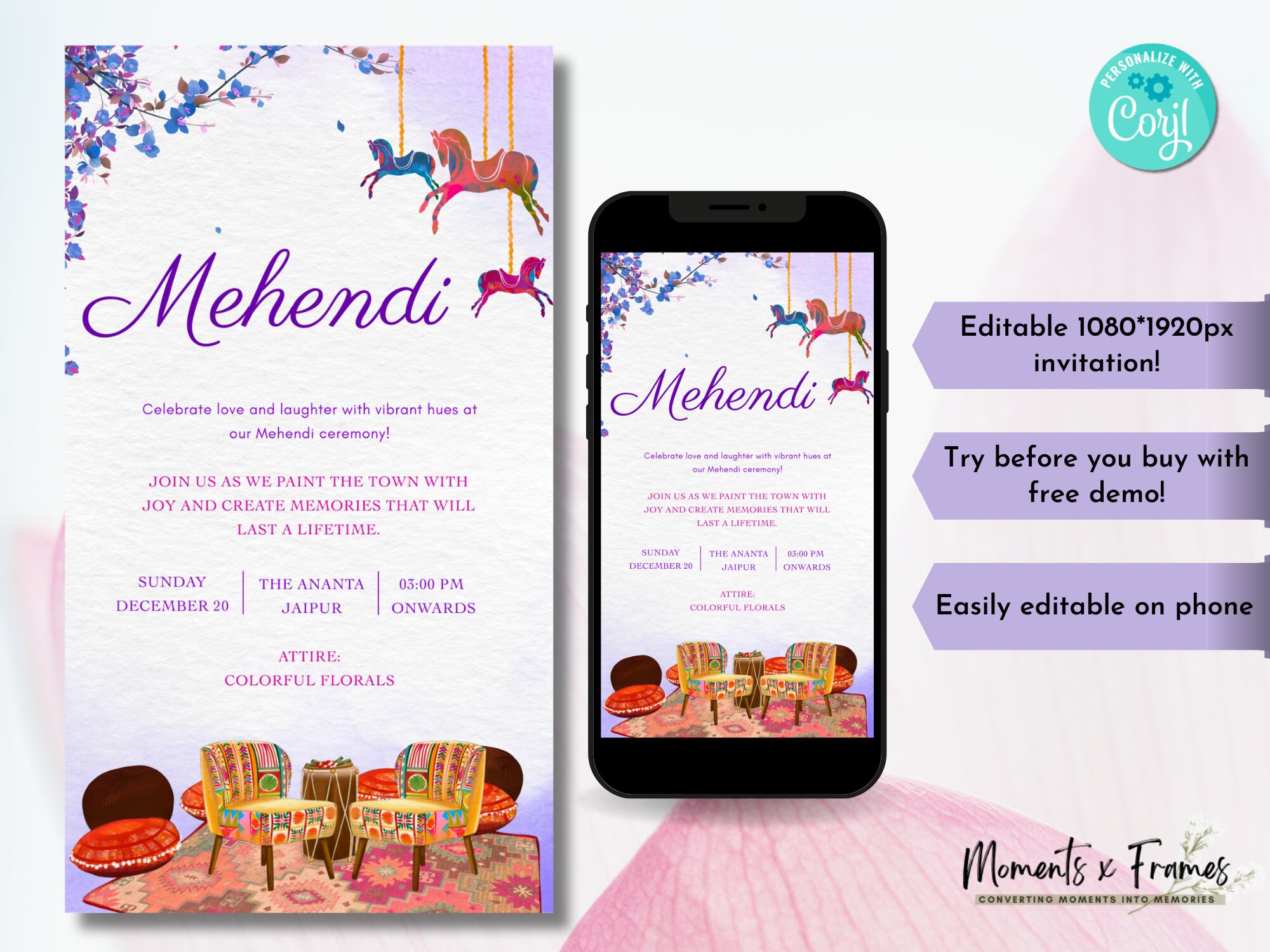 Digital Mehendi Ceremony Invitation Template: Henna Invites (electronic ...