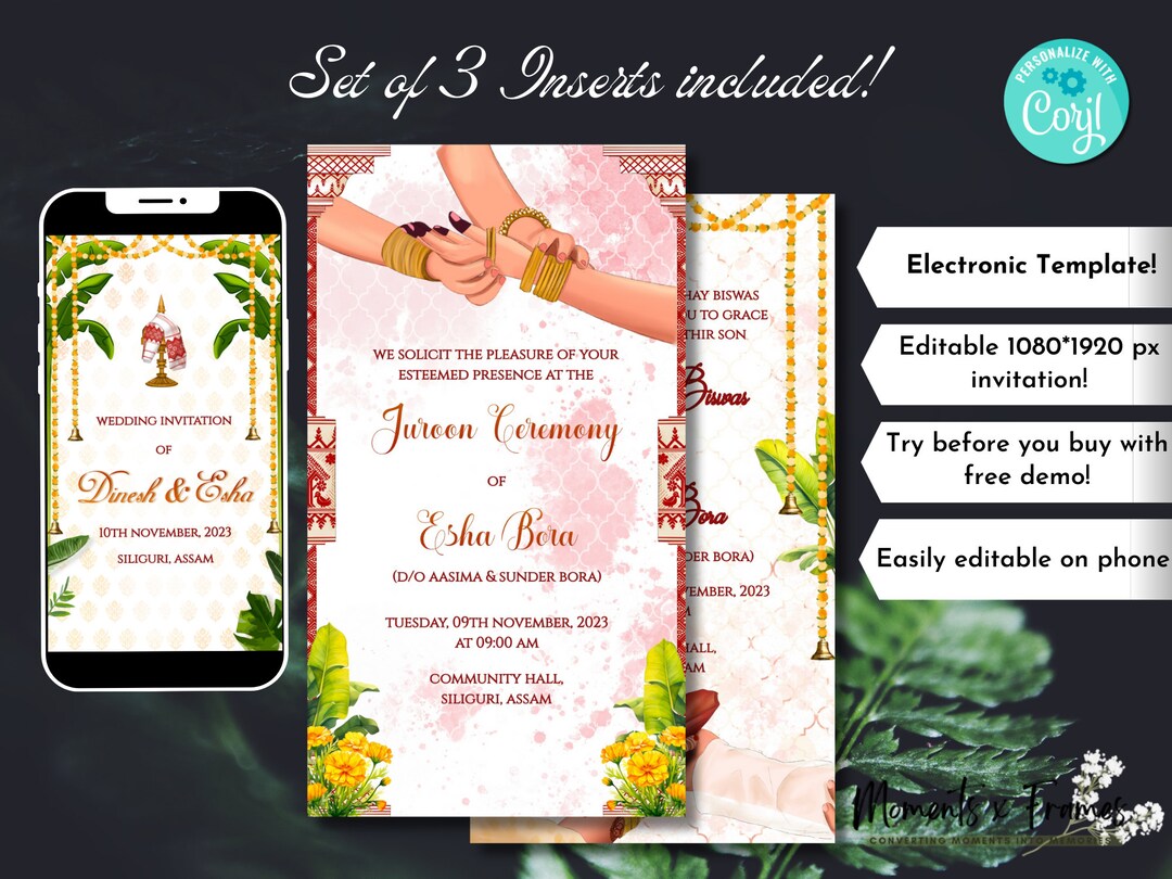 Assamese Juran Wedding Invitation: Marigold & Banana Leaf (digital ...