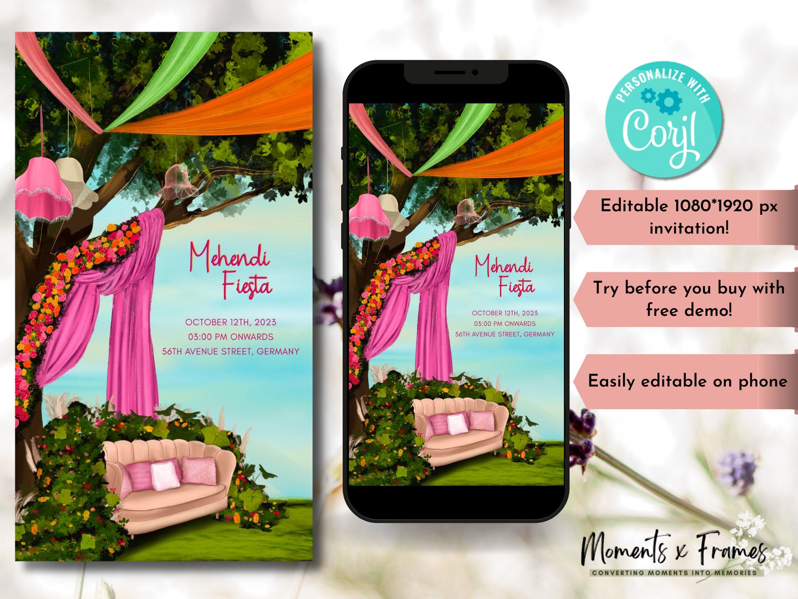 Buy Editable Mehndi Function Invitation Card for Mehndi Carnival Henna ...