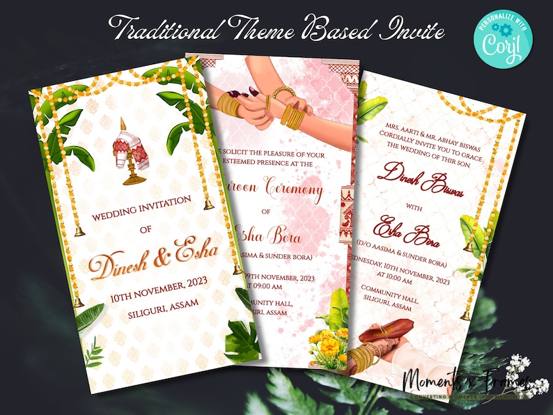 Assamese Juran Wedding Invitation: Marigold & Banana Leaf (digital ...