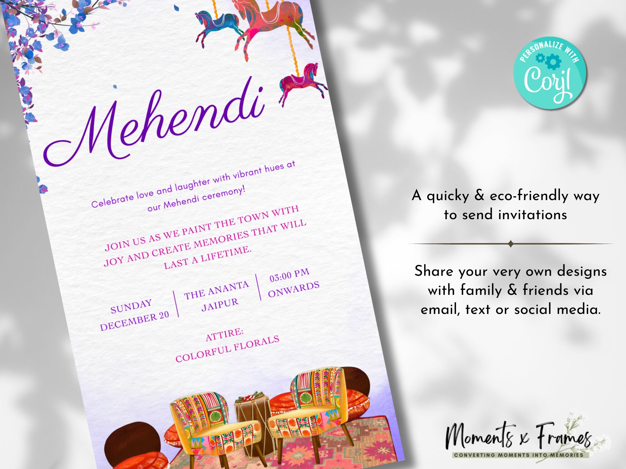Digital Mehendi Ceremony Invitation Template: Henna Invites (electronic ...