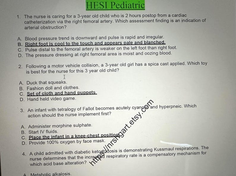HESI Peds Practice Guide: 300+ Questions - Etsy