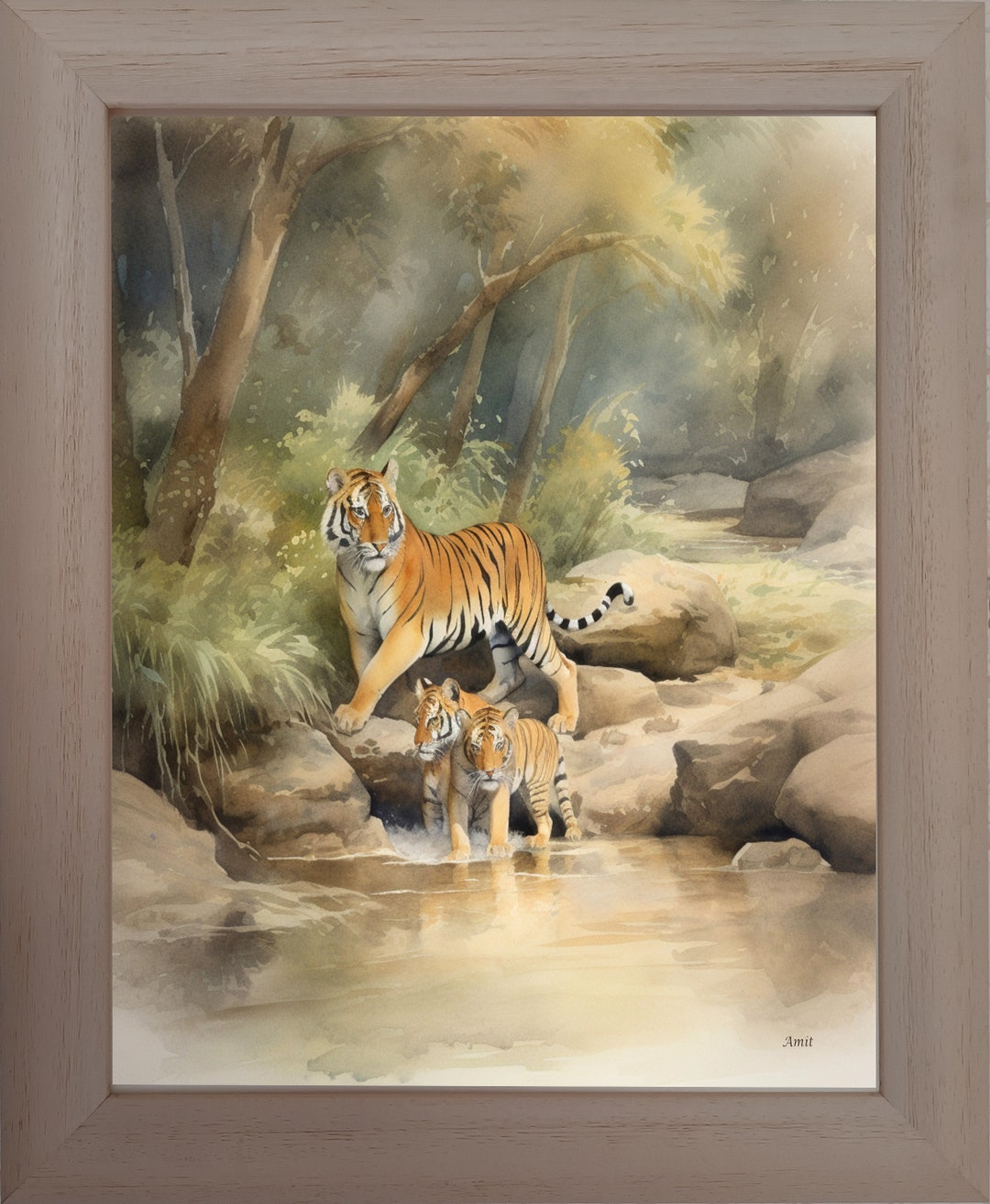 A Beautiful Illustration of a Tigress With Her Cubs. A Charming and Eye ...