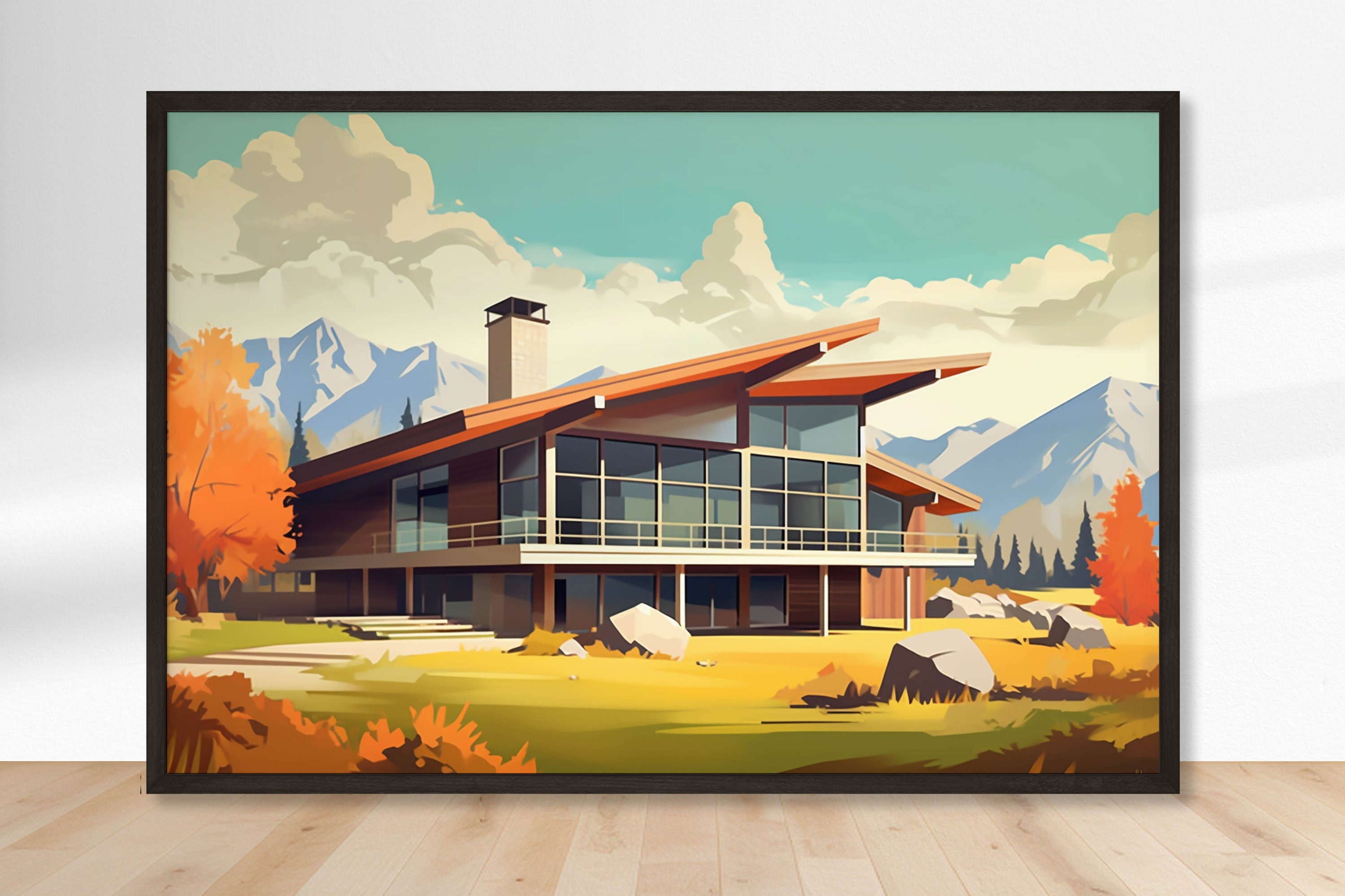 Colorado Summer Lodge Art Mid-century Modern Inspired Digital - Etsy