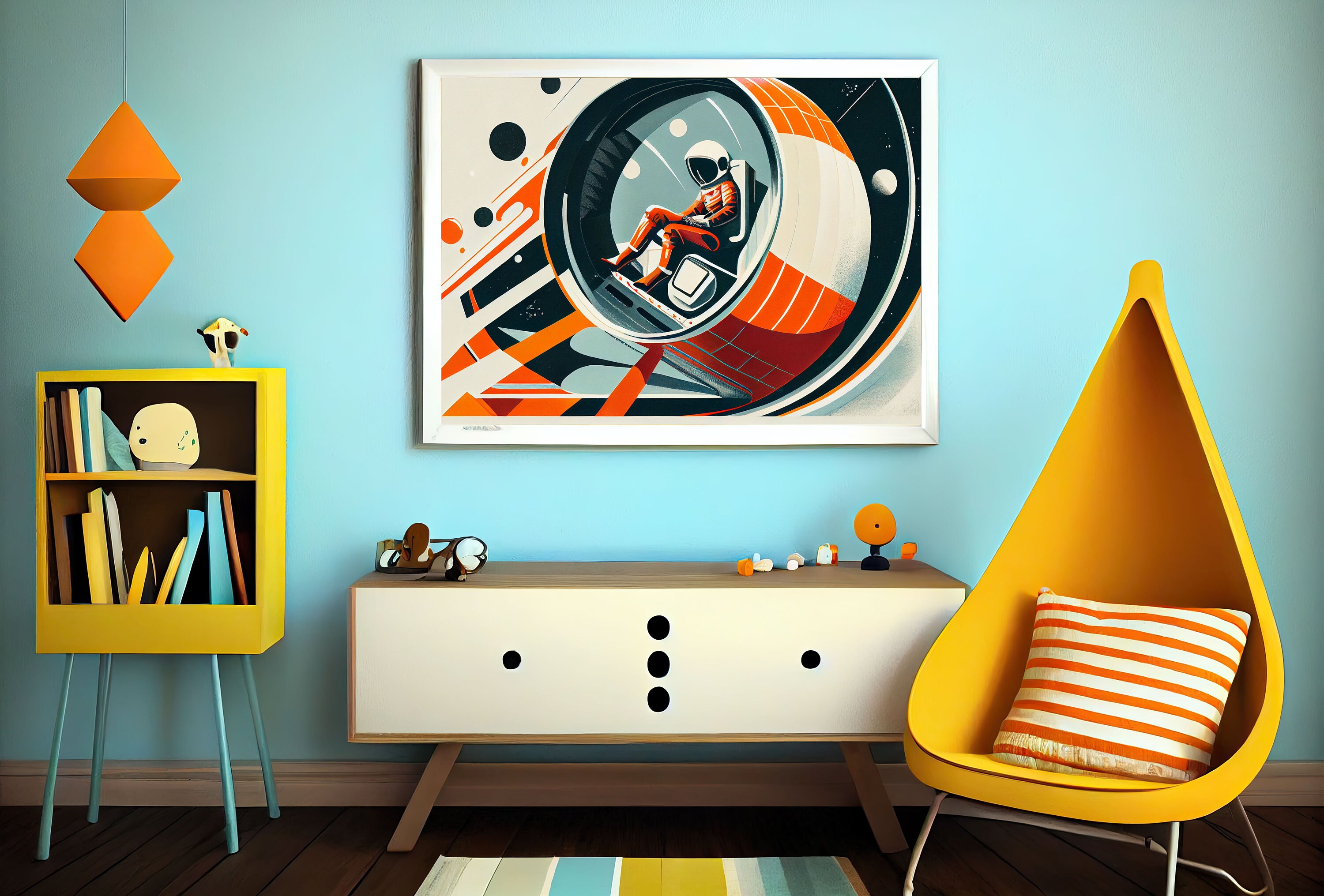 Astronaut in Retro Capsule, Mid Century Modern Decor, NASA Space-age ...
