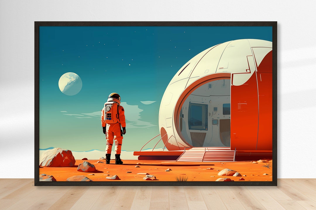 Martian Landscape Art - Astronaut in Retro Space Suit - Vintage Mars ...