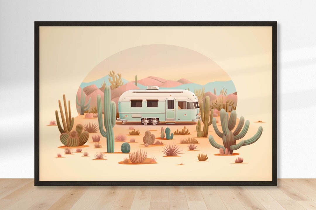Pastel Desert Airstream Art, Mid-century Modern Digital Print, Vintage ...