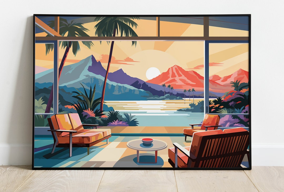 Hawaiian Patio Art, Mid-century Modern Inspired Digital Print, Tropical ...