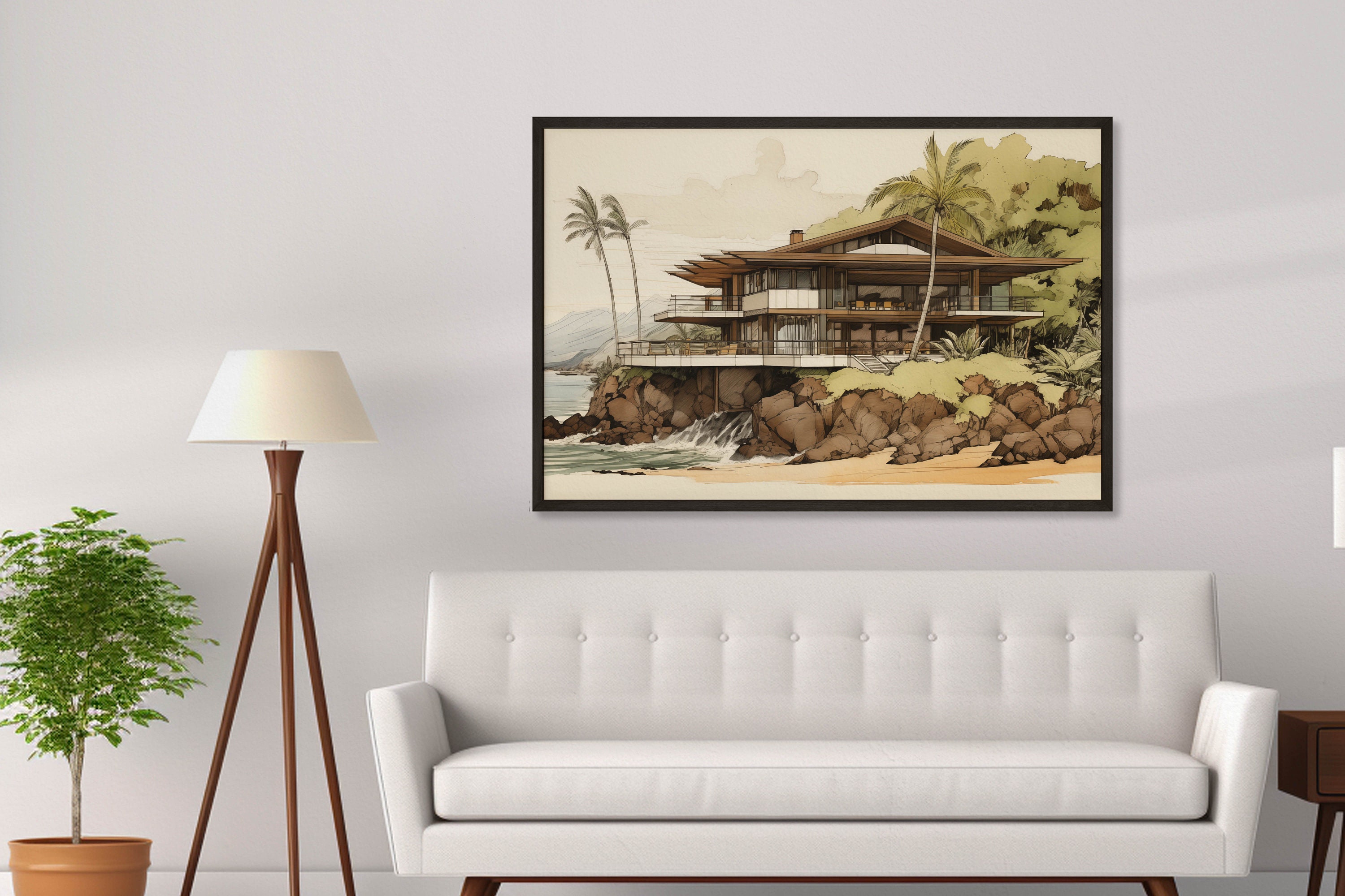 Tropical Mid-century Architectural Print Coastal Mountain - Etsy