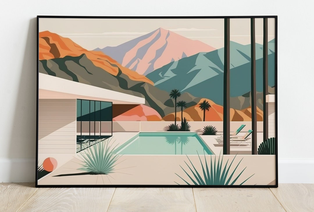 Pastel Palm Springs Patio Art, Mid Century Modern Digital Download ...