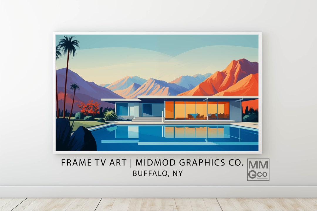 Samsung Frame TV Art, Mid Century Pool View Digital Download, Modern ...