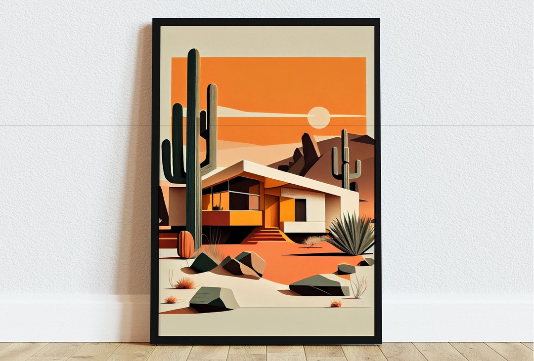 Mid Century Modern Desert Ranch House Digital Download Art | Minimalist ...