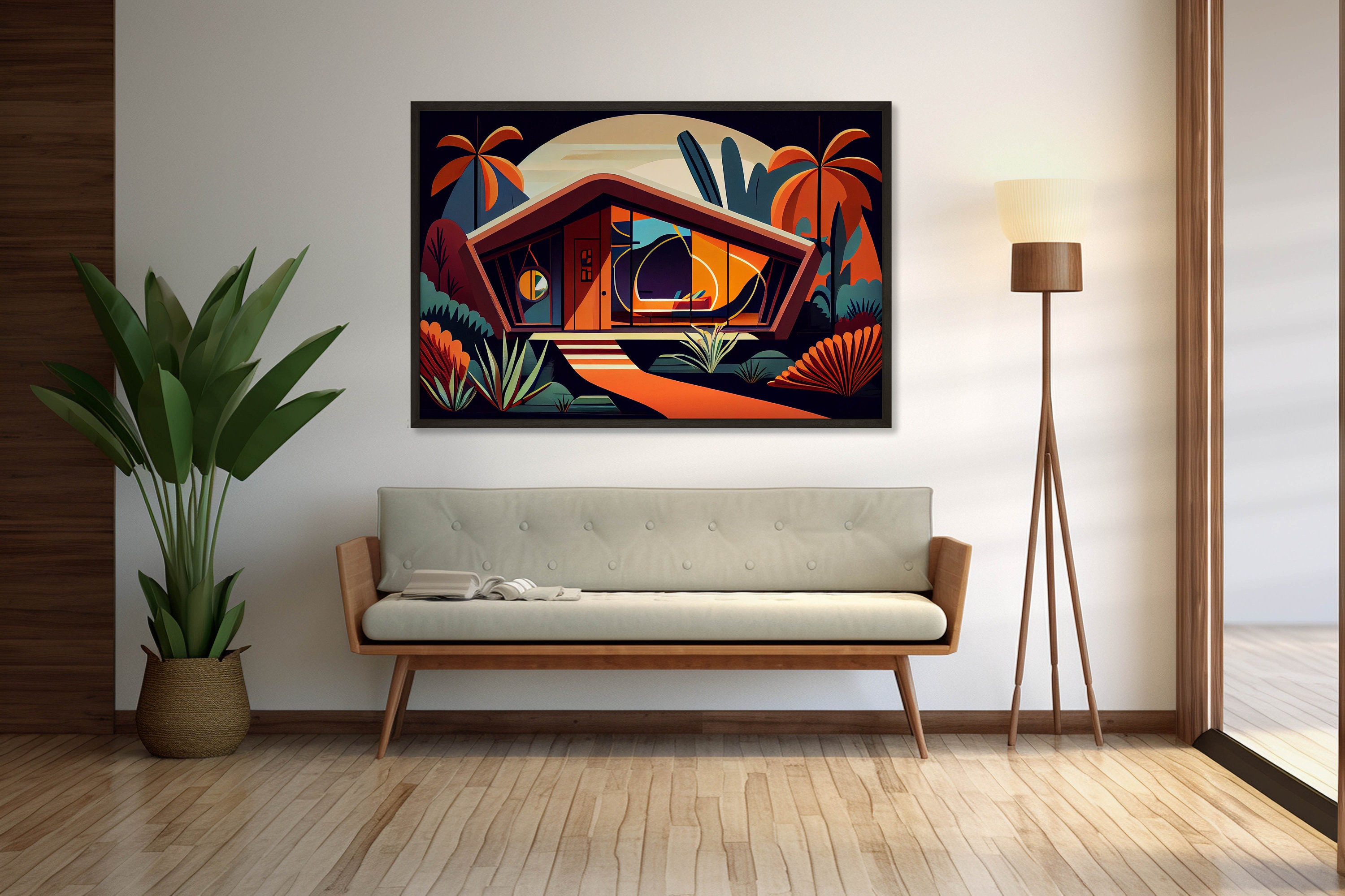 Tropical Mid-century Modern Home Art Print Hawaiian Sunset & Palm Trees ...