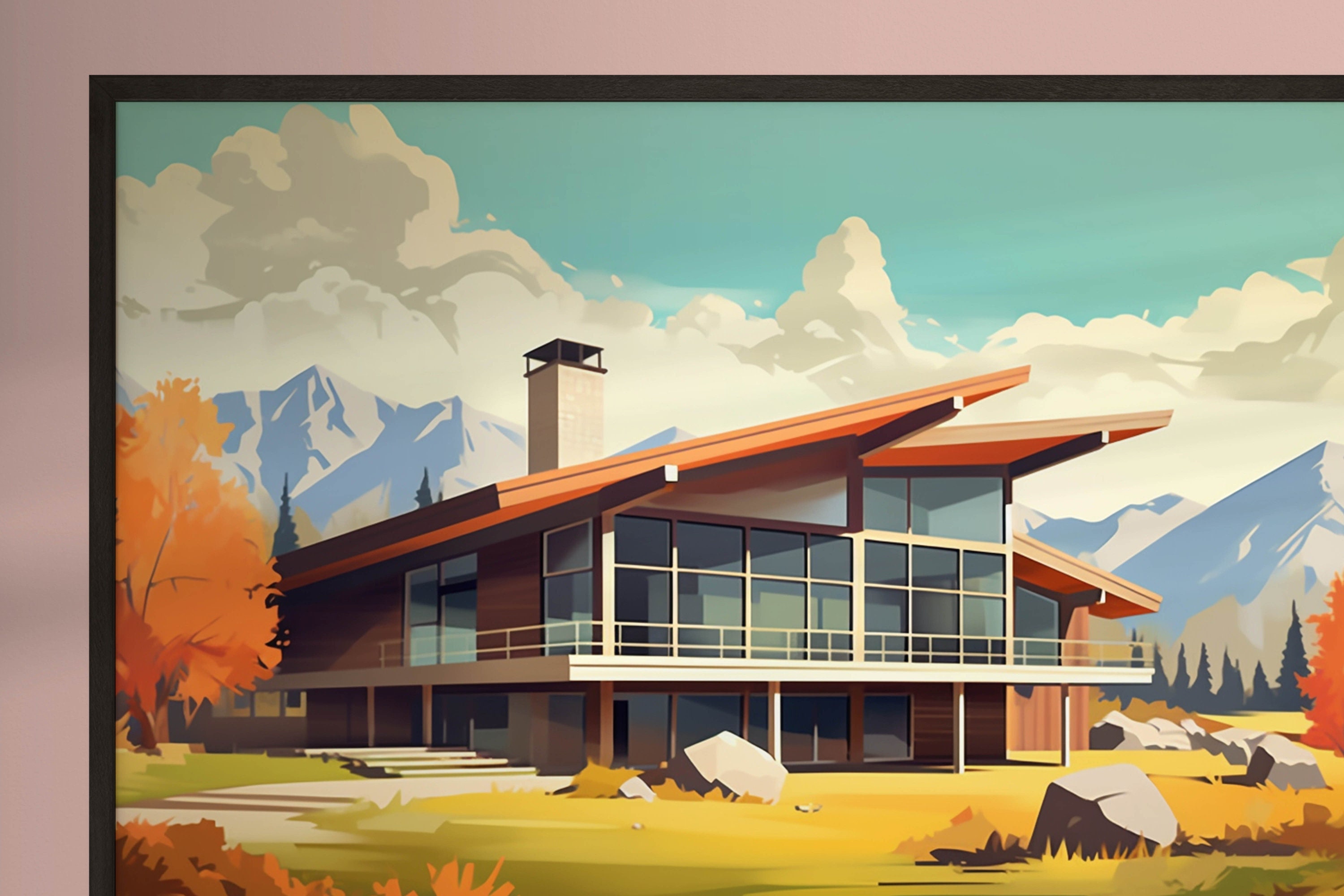 Colorado Summer Lodge Art Mid-century Modern Inspired Digital - Etsy