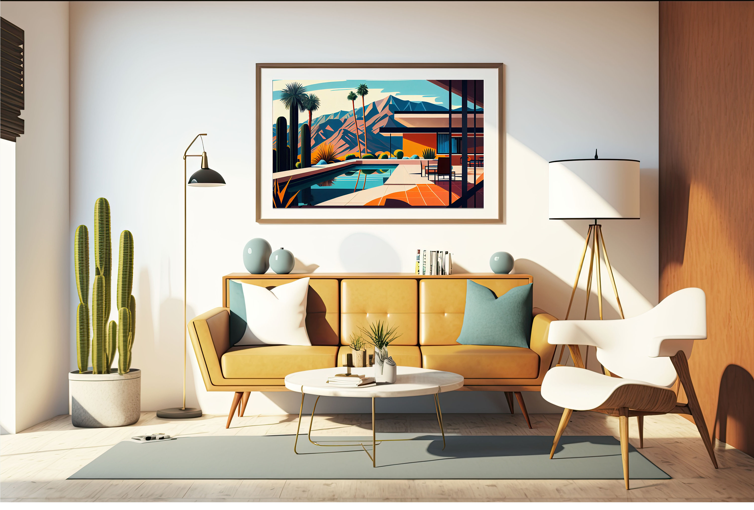 Retro Poolside Patio Art Mid Century Modern Outdoor Decor - Etsy