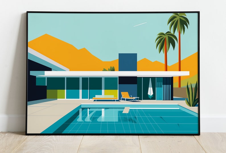 Retro Poolside Decor Palm Springs Pool Print Mid Century - Etsy