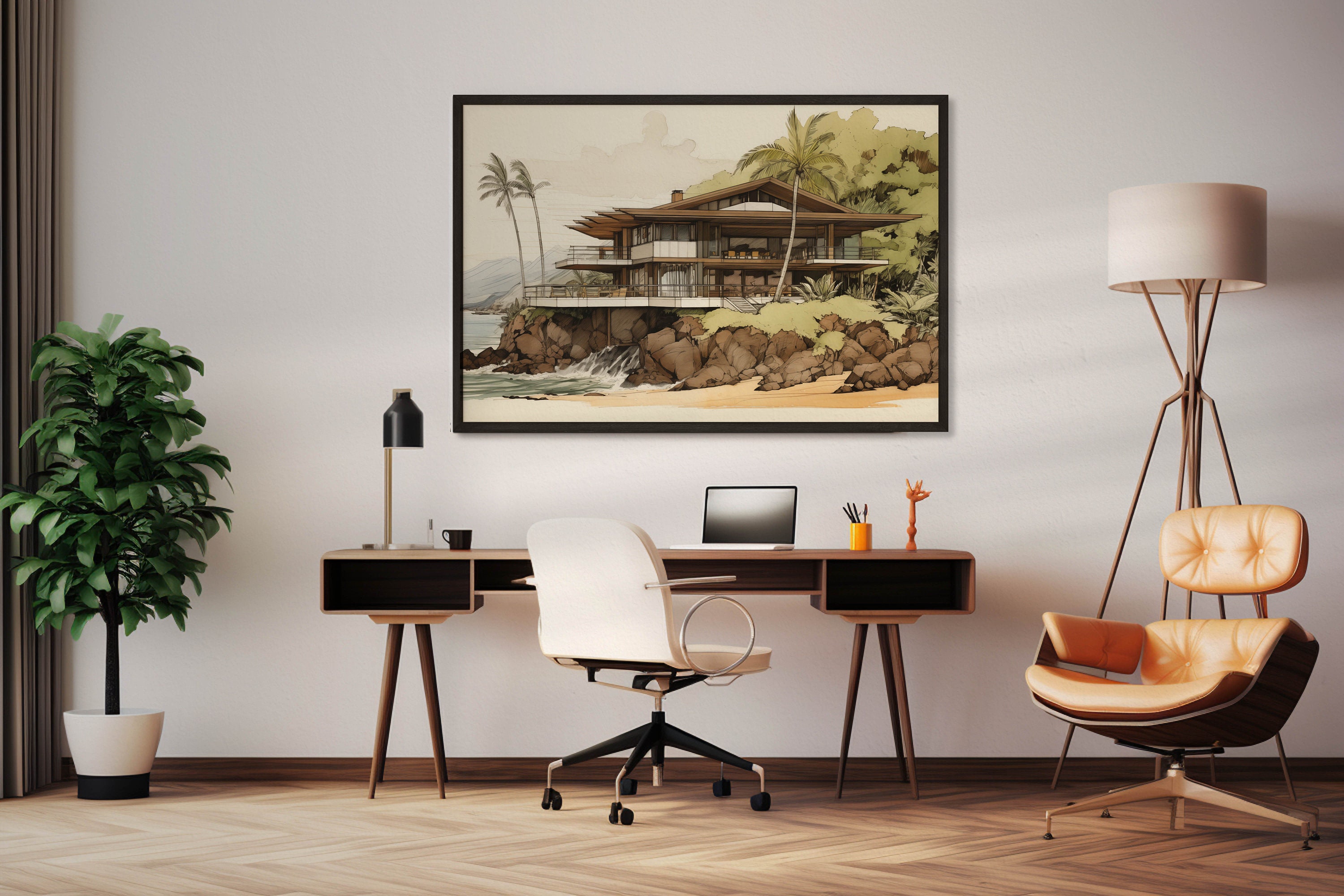 Tropical Mid-century Architectural Print Coastal Mountain - Etsy