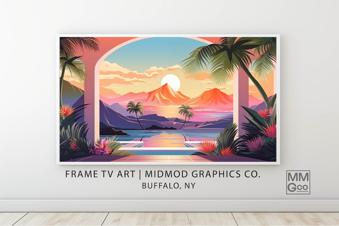 Mid Century Modern Samsung Frame TV Art, Tropical Sunset Art, Hawaii ...