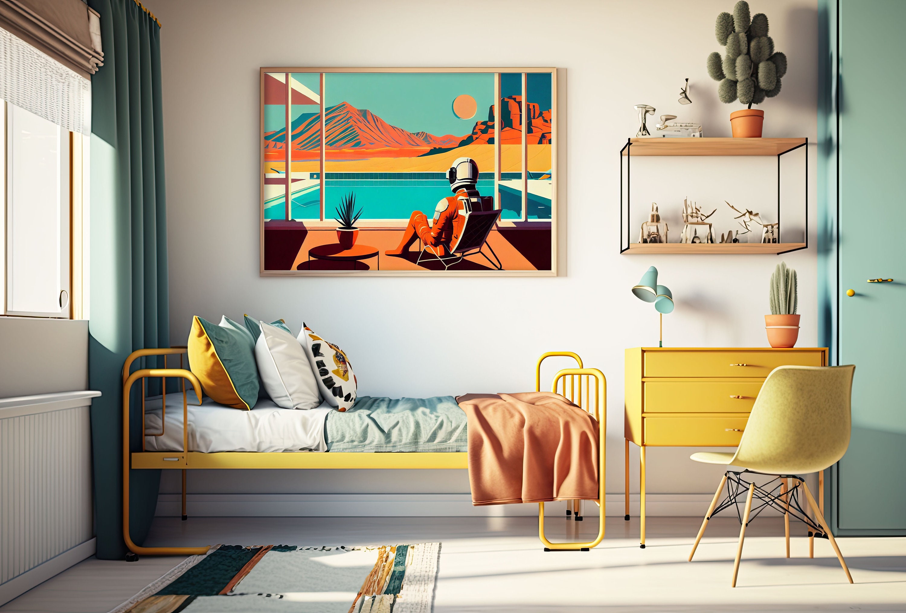 Mid Century Poolside Scene, Astronaut Relaxing on Mars Art, Instant ...