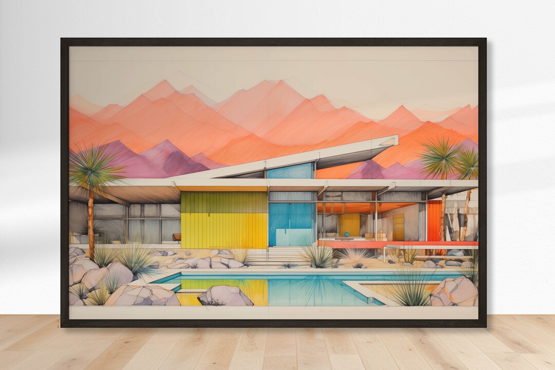 Mid-century Modern Architectural Print With Vibrant Colors, Home Decor ...