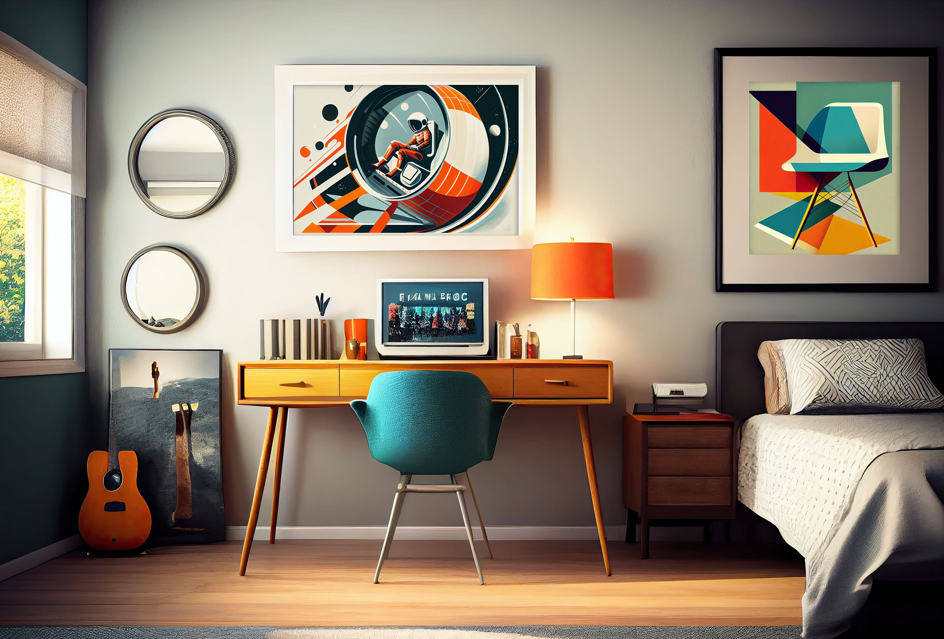 Astronaut in Retro Capsule, Mid Century Modern Decor, NASA Space-age ...