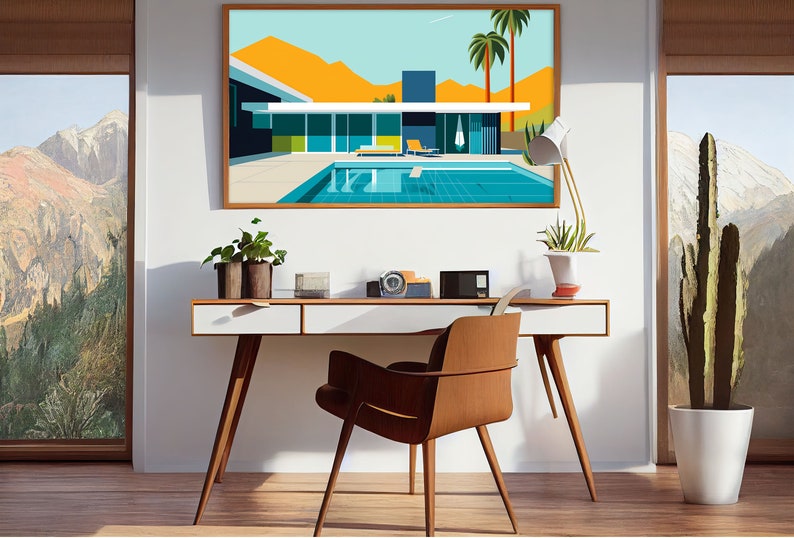 Retro Poolside Decor Palm Springs Pool Print Mid Century - Etsy