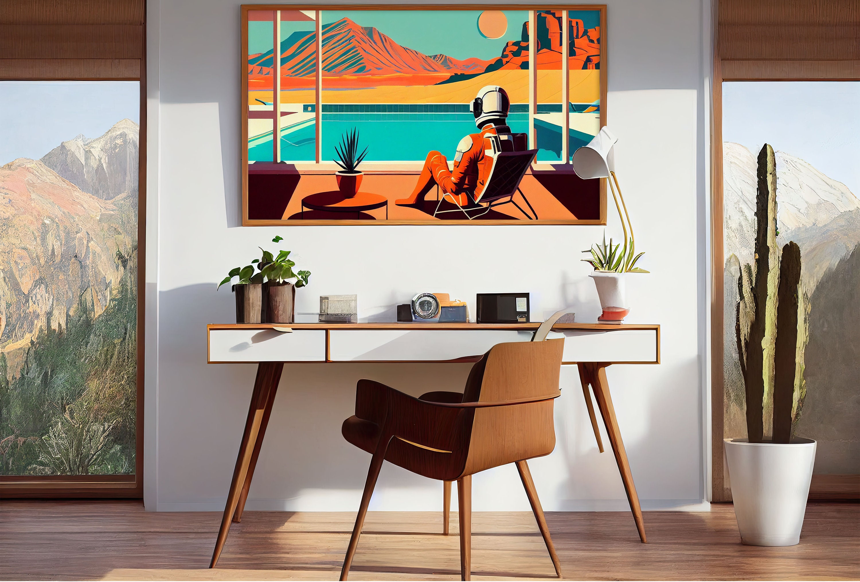 Mid Century Poolside Scene, Astronaut Relaxing on Mars Art, Instant ...