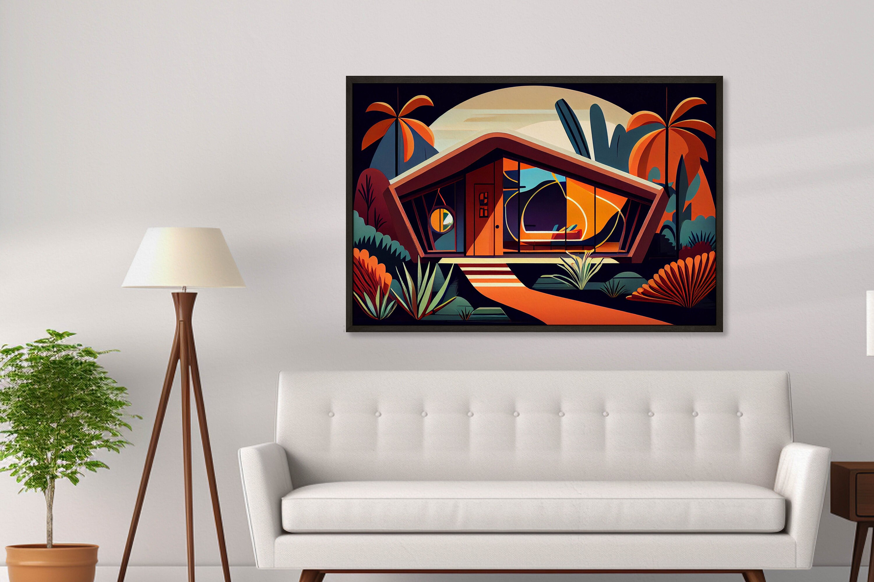 Tropical Mid-century Modern Home Art Print Hawaiian Sunset & Palm Trees ...