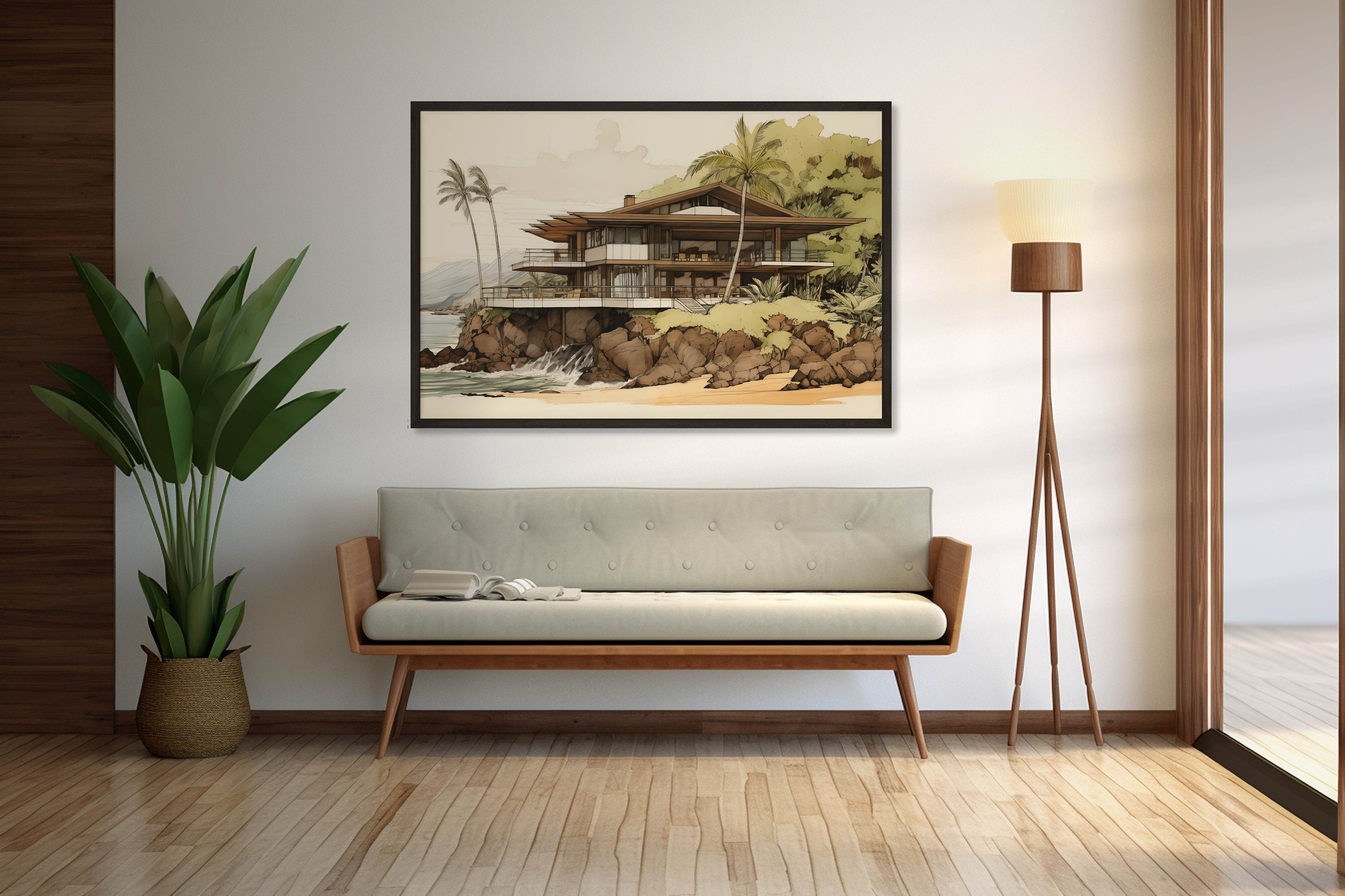 Tropical Mid-century Architectural Print Coastal Mountain - Etsy