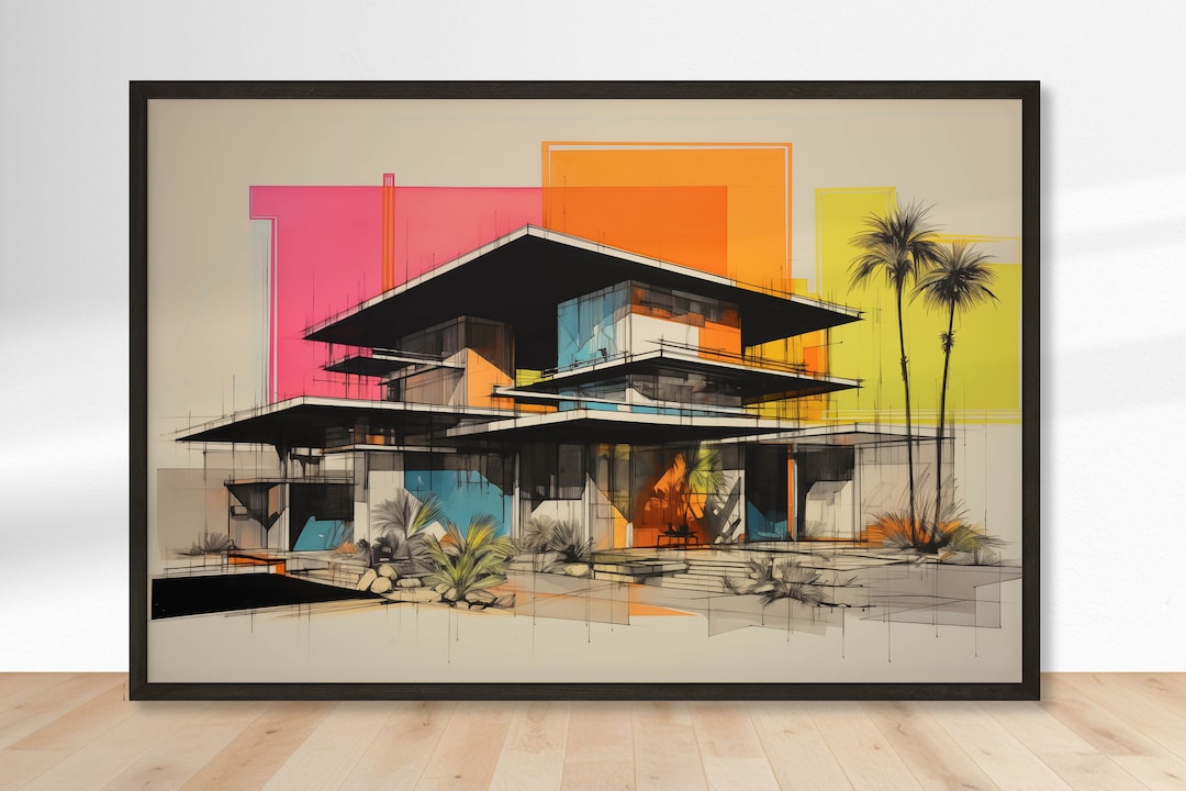 Mid-century Modern Architectural Print, Colorful Palm Springs Art ...
