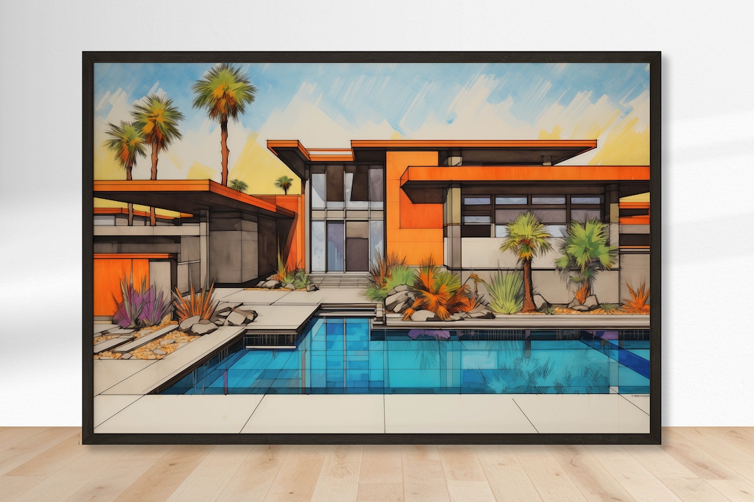 Mid Century Modern Home Art, Instant Download Print, Architectural ...
