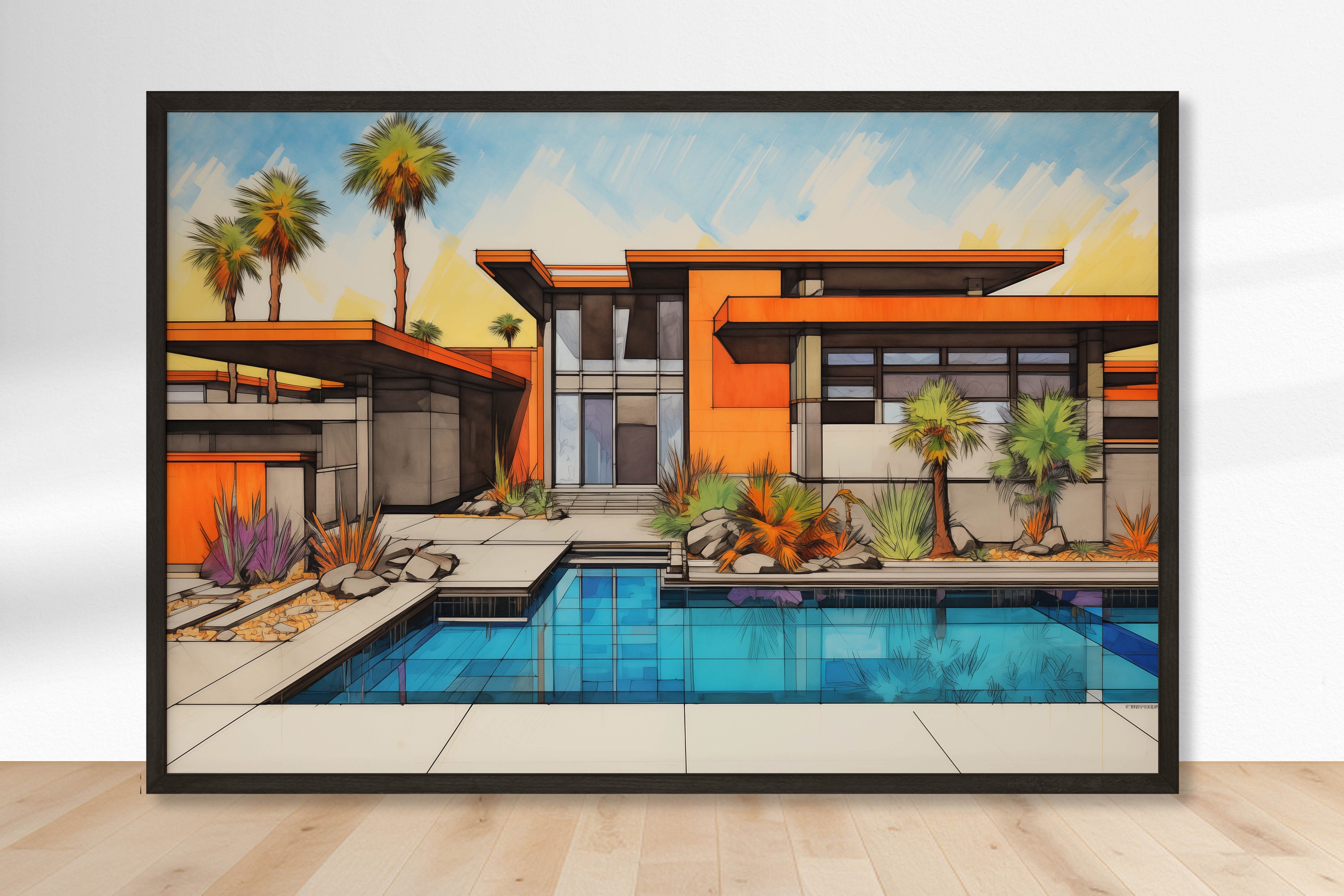 Mid Century Modern Home Art, Instant Download Print, Architectural ...